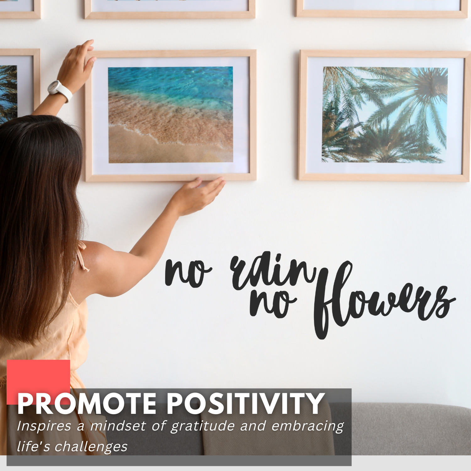 No Rain No Flowers Wall Decal - Inspirational Sticker Quote, Motivatio ...
