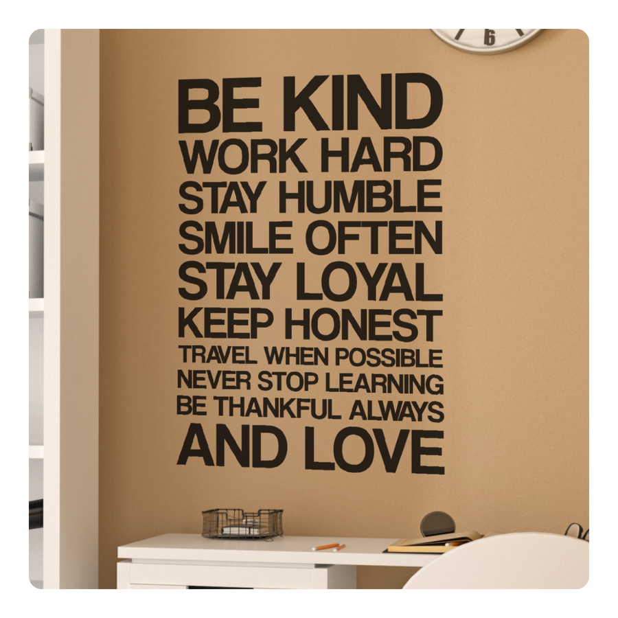 Be Kind Work Hard - Inspirational Motivational Wall Decal Sticker Quot ...